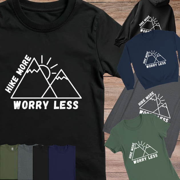 Hike More Worry Less Design | Minimalist Mountain Line Art | Hiking Qu ...